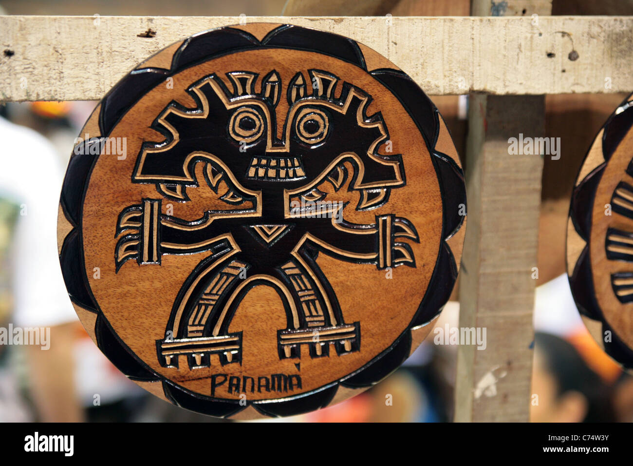 Plates with traditional panamanian wood carvings Stock Photo - Alamy