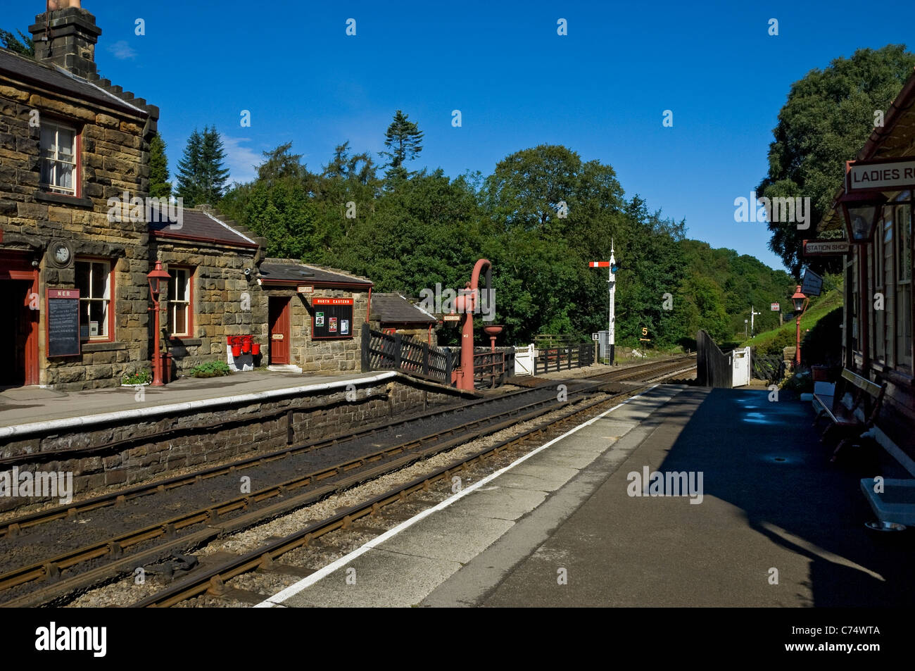 Platform at Goathland Station in summer North Yorkshire Moors Railway ...