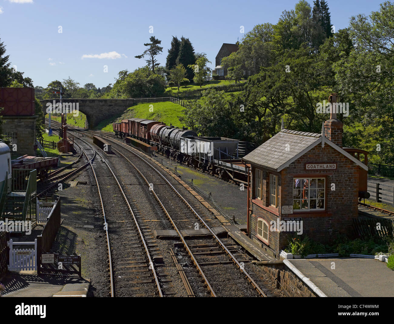 Goods wagons in sidings at Goathland station in summer North Yorkshire ...