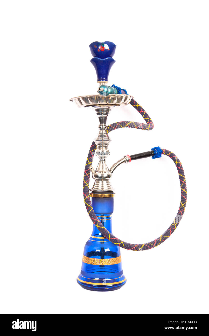 Isolated blue and silver arabic waterpipe Stock Photo - Alamy