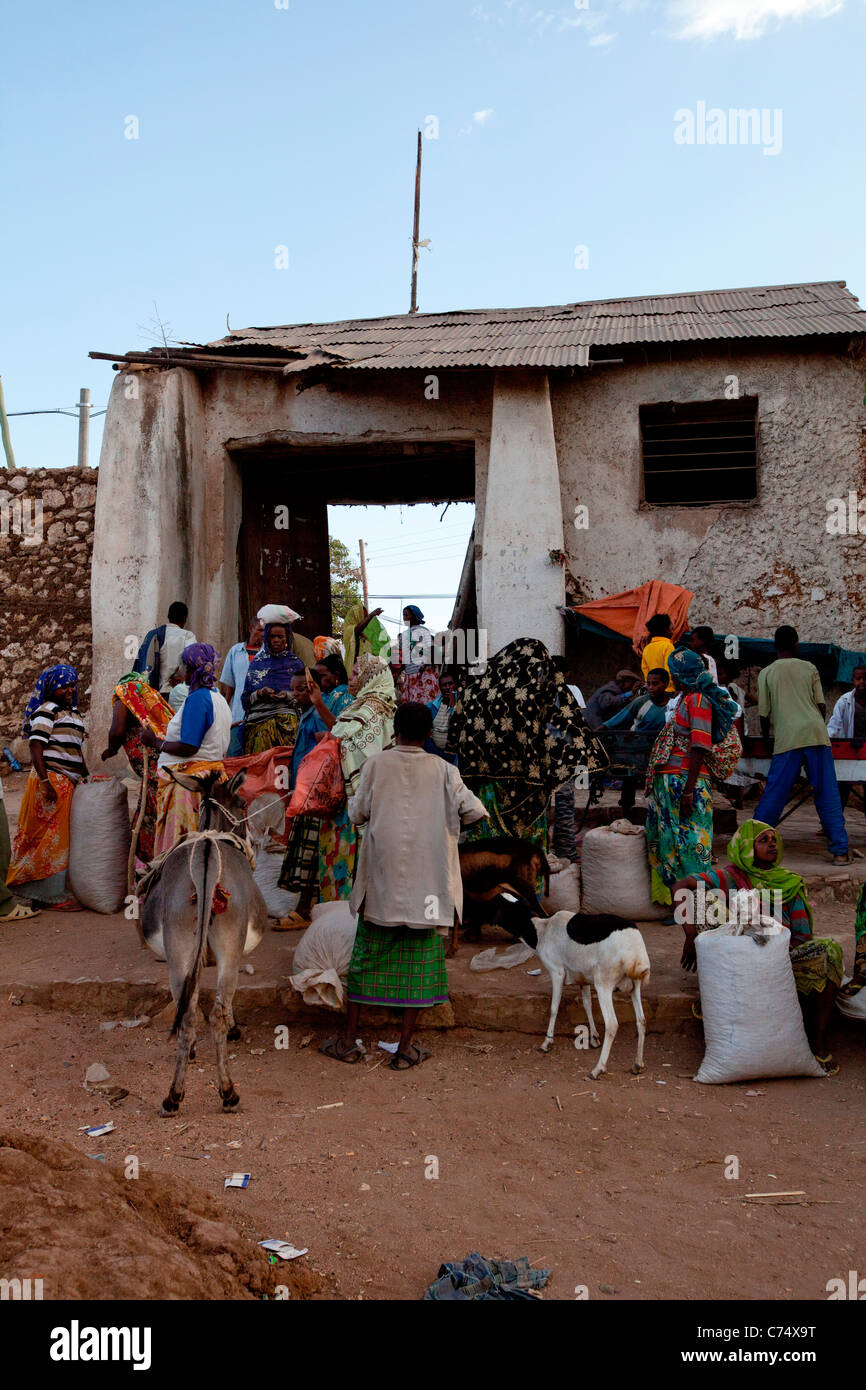 Local traders at the Oromo market near Erer Gate in the ancient walled ...