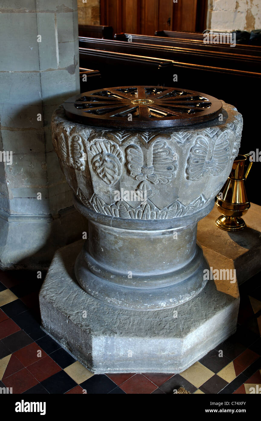 The font, All Saints Church, Sapcote, Leicestershire, England, UK Stock ...