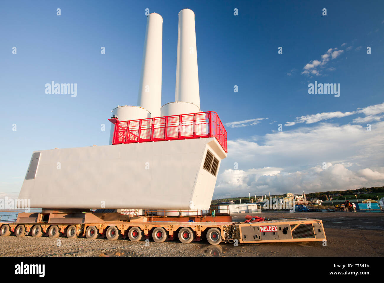 Wind turbine parts for the Walney offshore wind farm, on the docks at ...