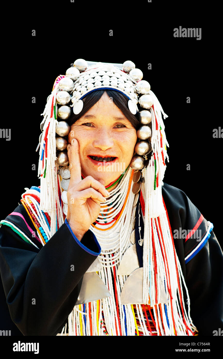 Akha woman wearing a traditional LomueAka costume in Chiang Rai ...