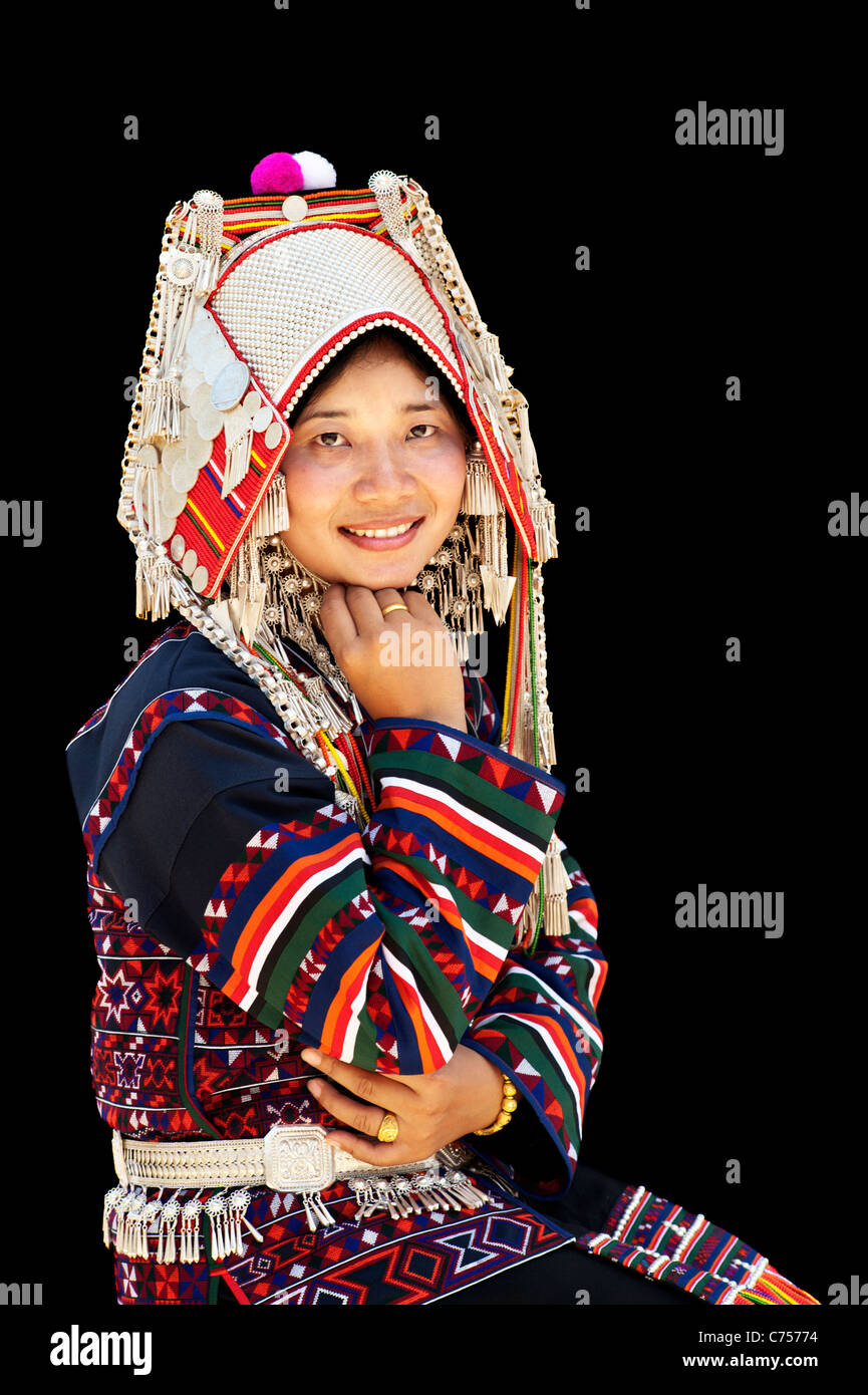 Akha woman wearing a PhameeAkha costume in Chiang Rai, Thailand, Asia ...