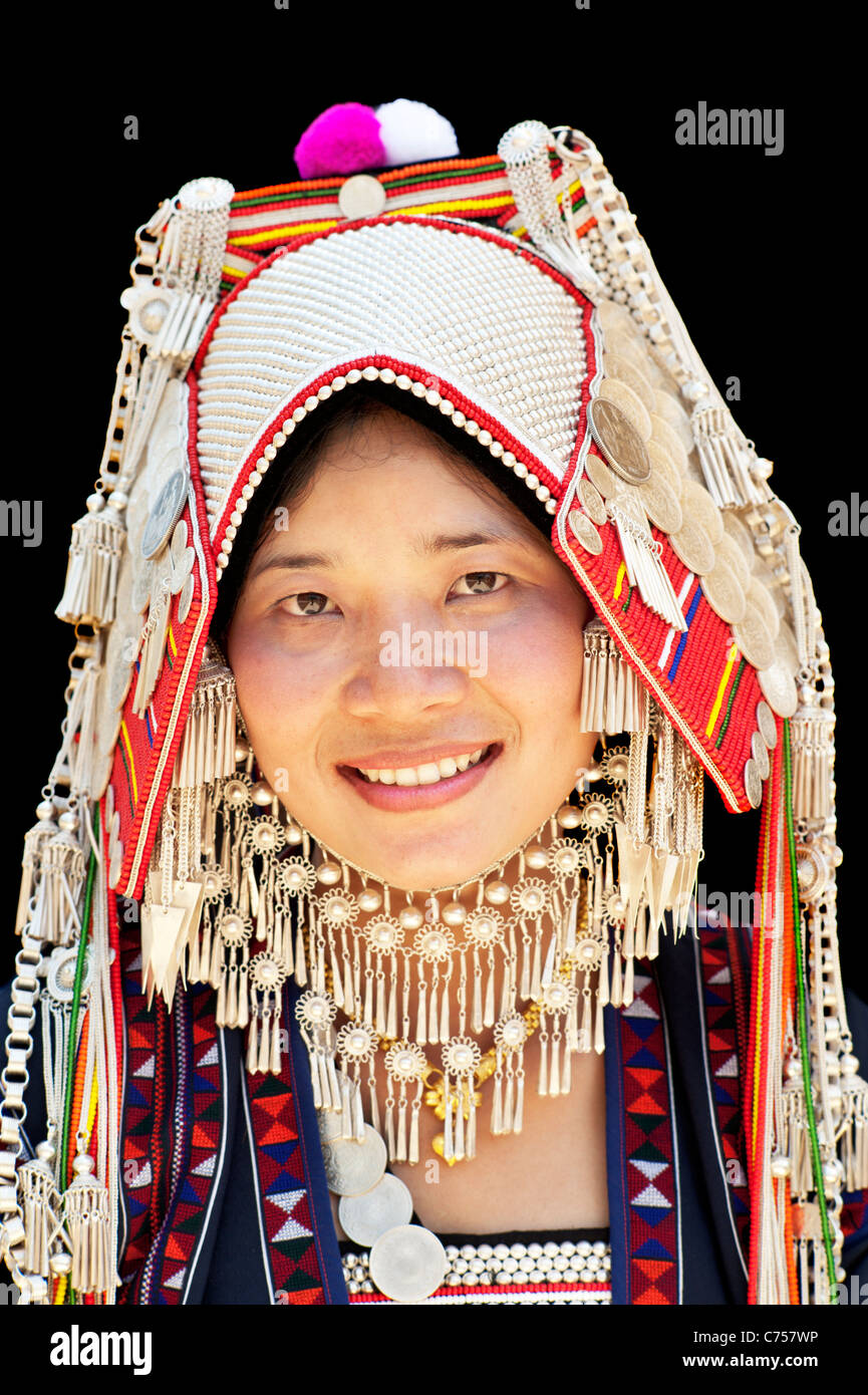 Akha woman wearing a PhameeAkha costume in Chiang Rai, Thailand, Asia ...