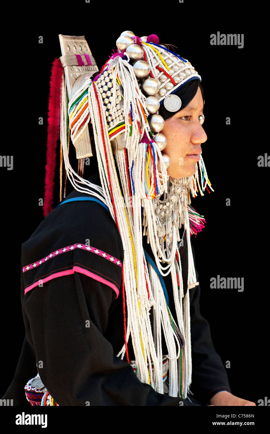 Akha woman wearing a traditional LomueAka costume in Chiang Rai ...