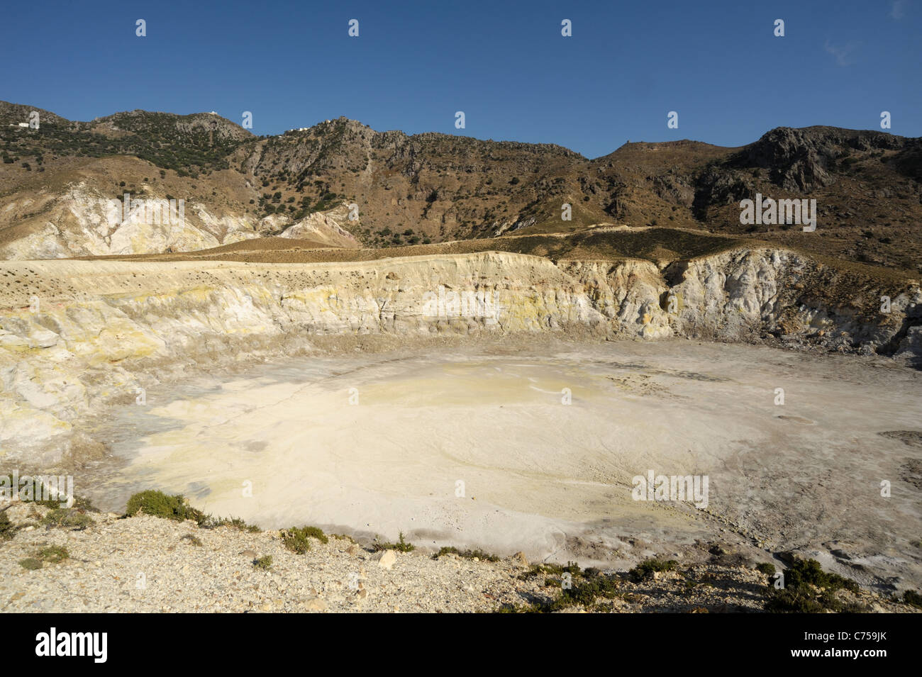 Caldera of Stephanos volcano with its fumaroles on Nisyros in the ...
