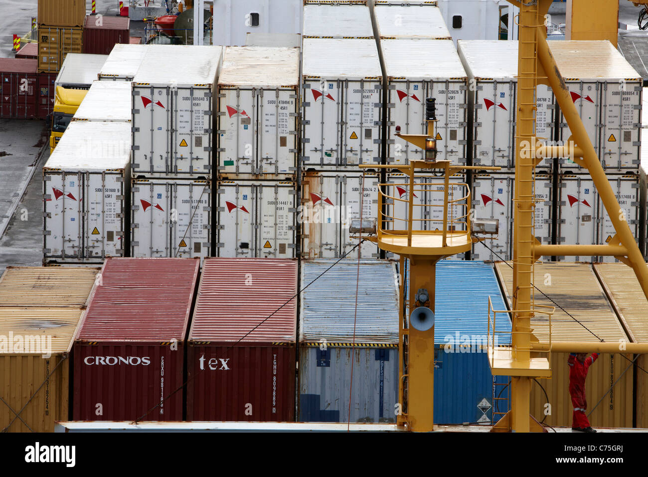A cargo container ship, MV Celina, in the port of Bergen, Norway Stock ...