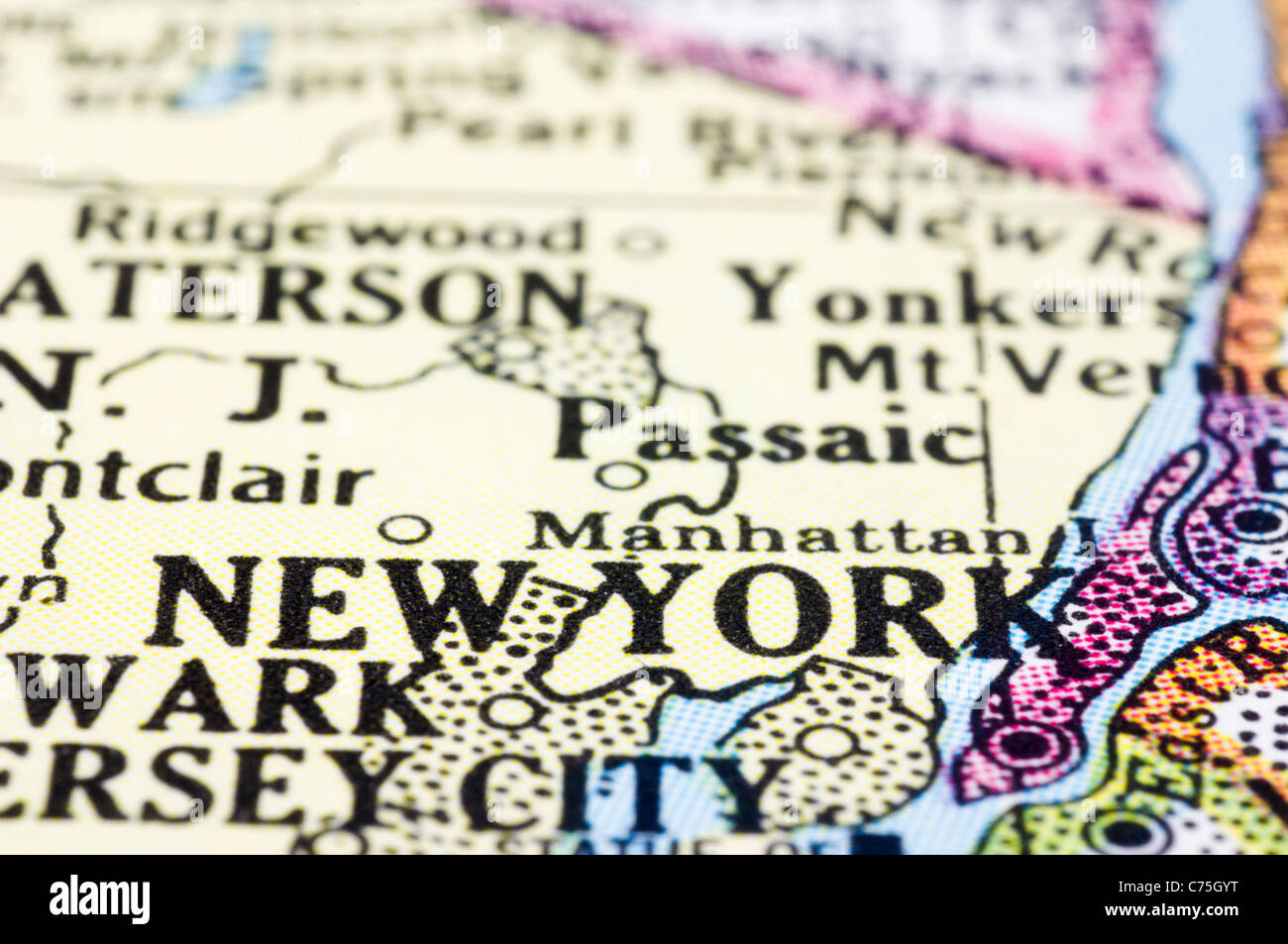 a close up of new york on map, united states Stock Photo - Alamy
