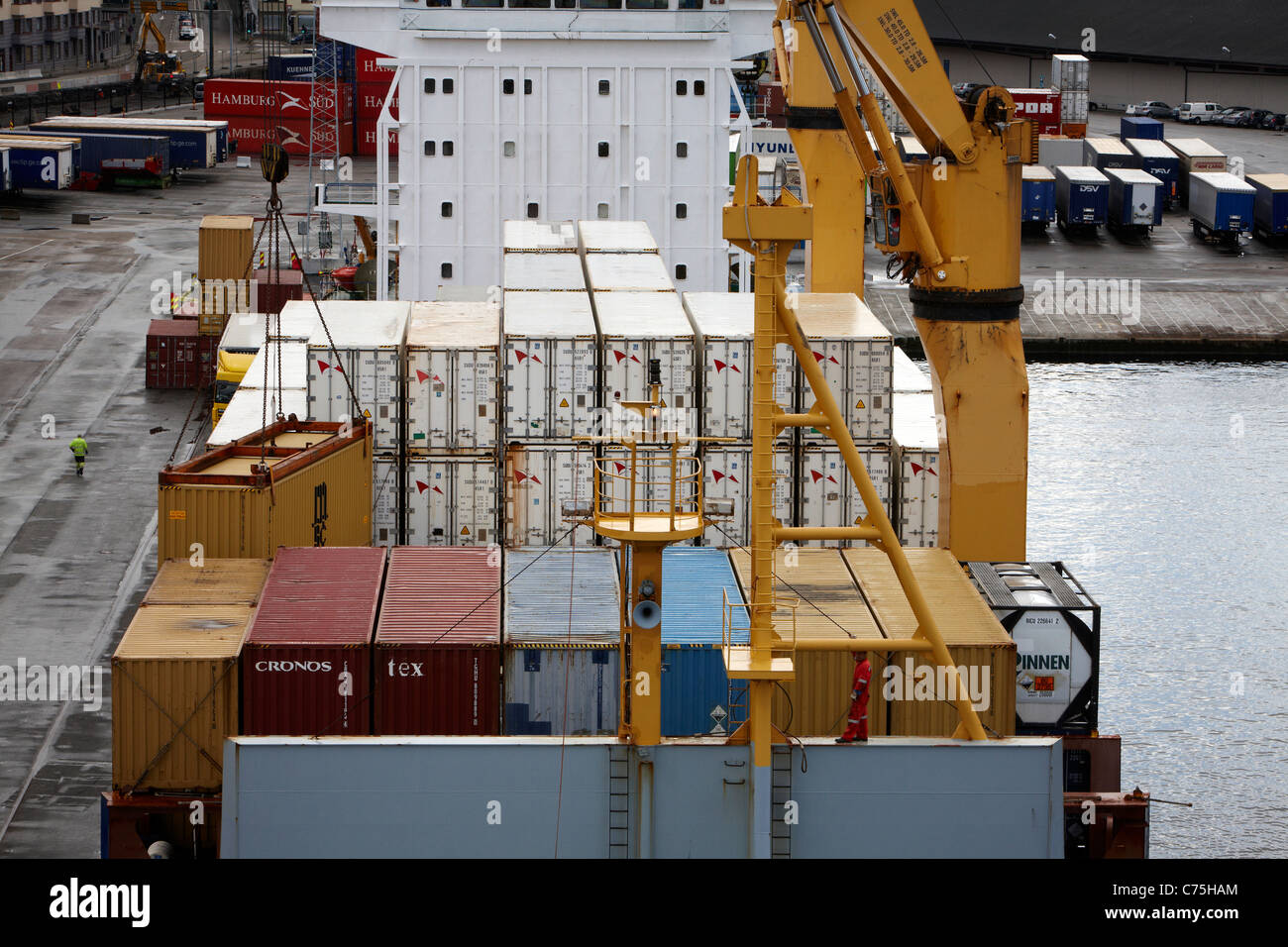 A cargo container ship, MV Celina, in the port of Bergen, Norway Stock ...