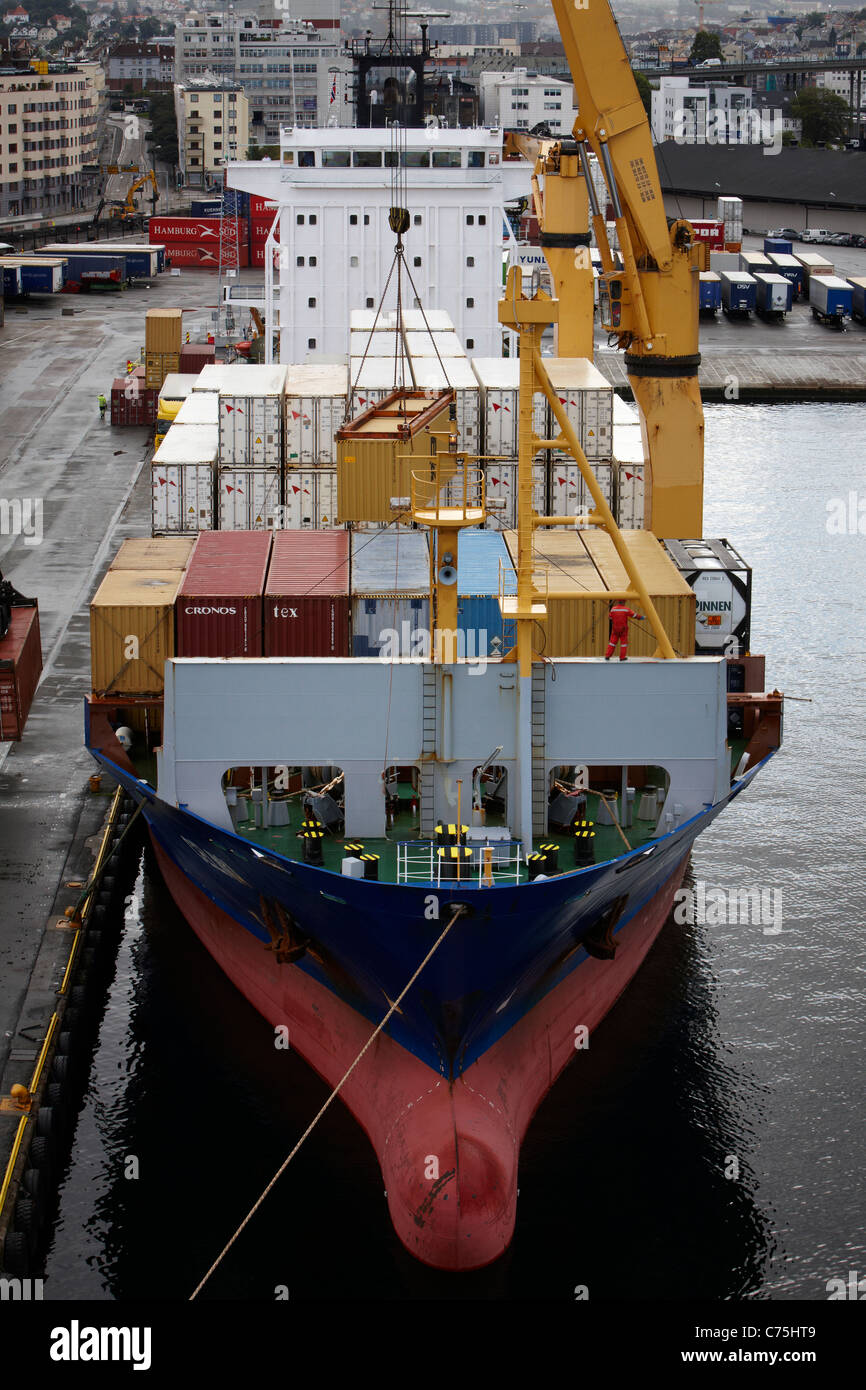 A cargo container ship, MV Celina, in the port of Bergen, Norway Stock ...