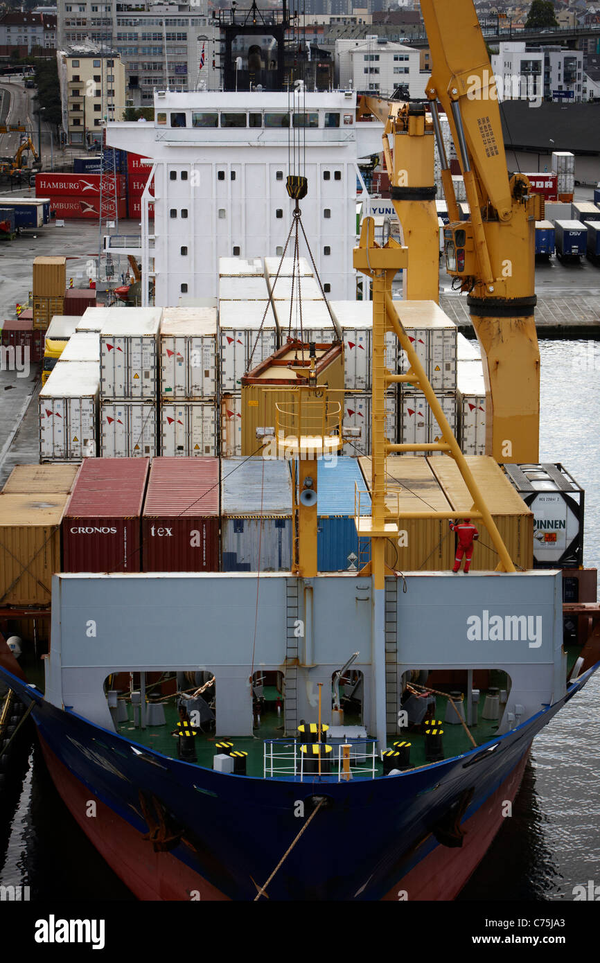 A cargo container ship, MV Celina, in the port of Bergen, Norway Stock ...