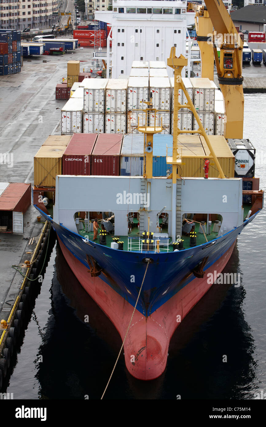 A cargo container ship, MV Celina, in the port of Bergen, Norway Stock ...