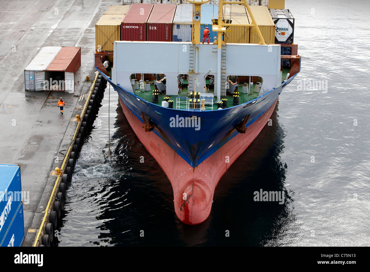 A cargo container ship, MV Celina, in the port of Bergen, Norway Stock ...