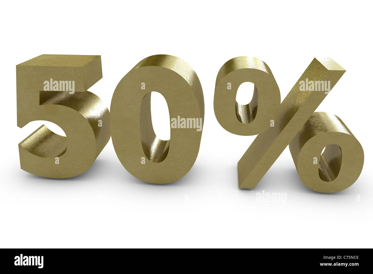 Fifty percent in 3d - gold color Stock Photo - Alamy