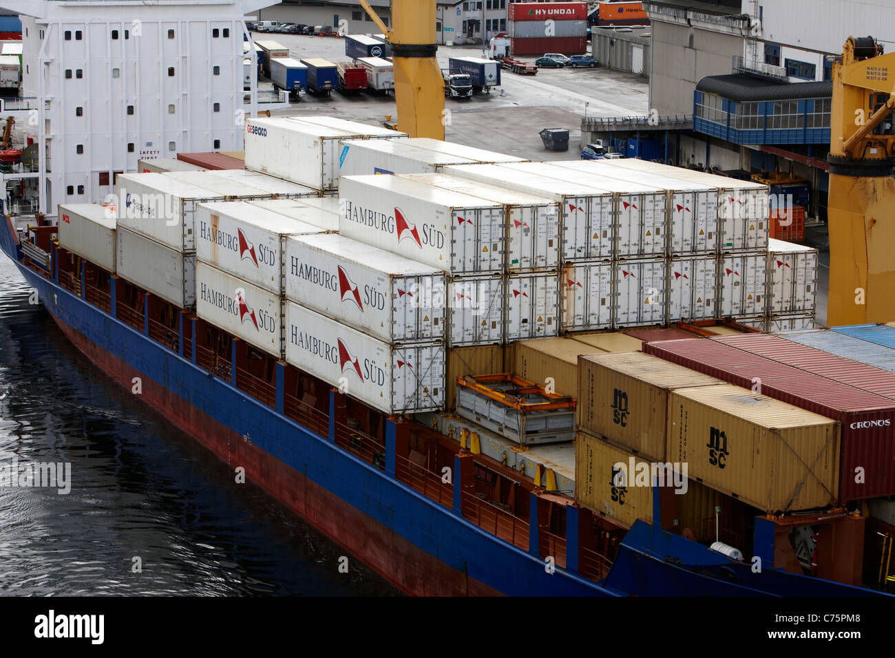 A cargo container ship, MV Celina, in the port of Bergen, Norway Stock ...