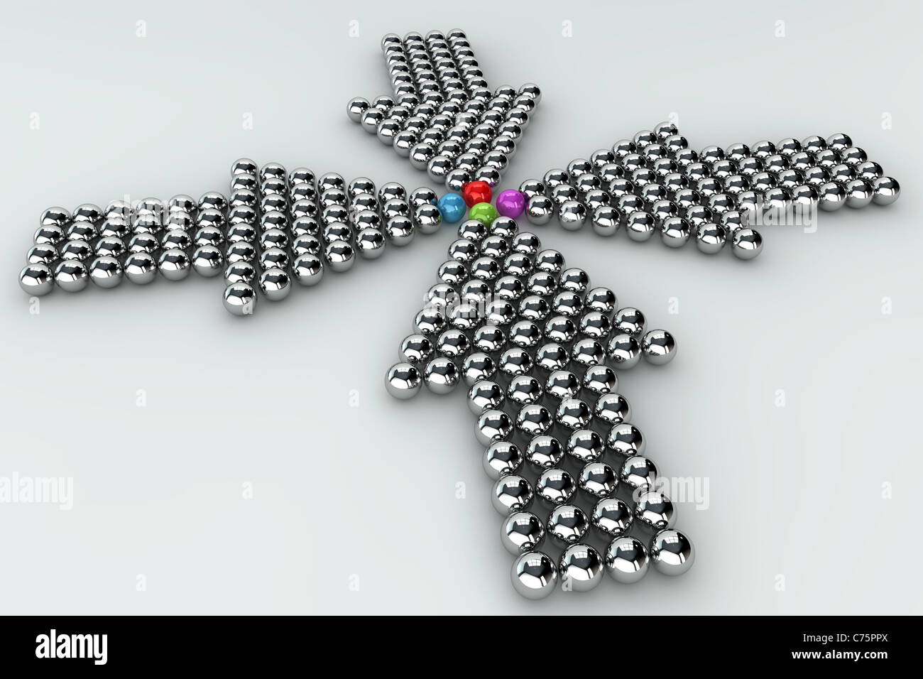 Sphere in arrow shape at the center different color spheres Stock Photo ...