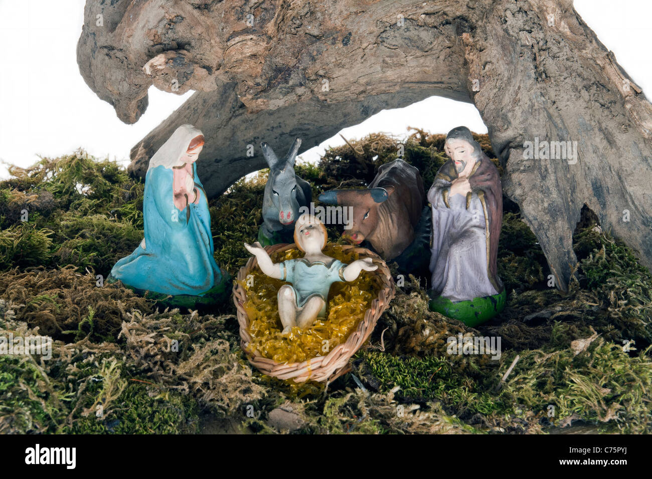 Nativity Scene, Adoration of newborn Jesus Stock Photo - Alamy