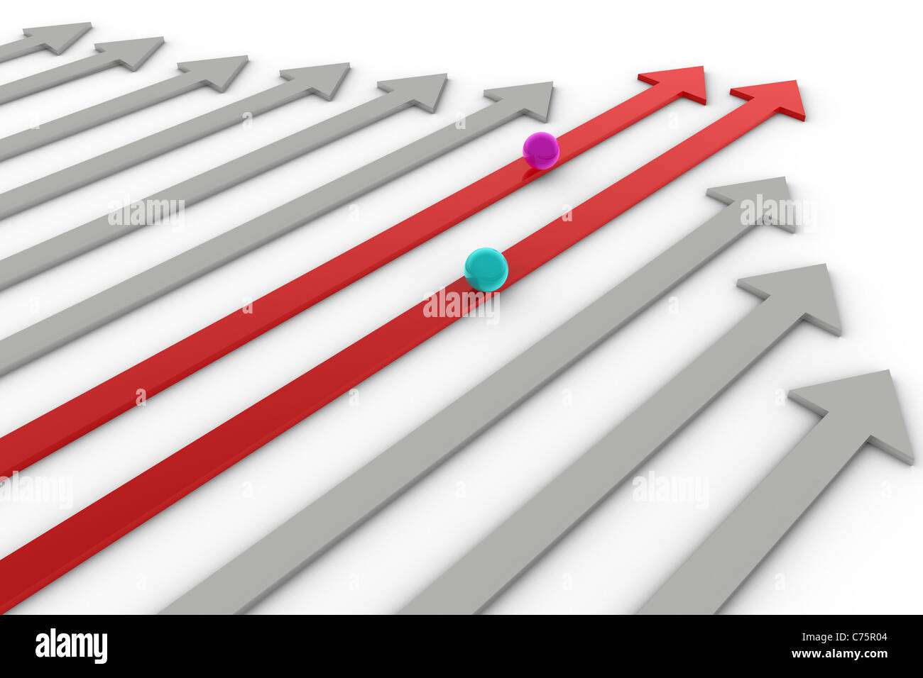 Sphere on different arrows - 3D Stock Photo - Alamy