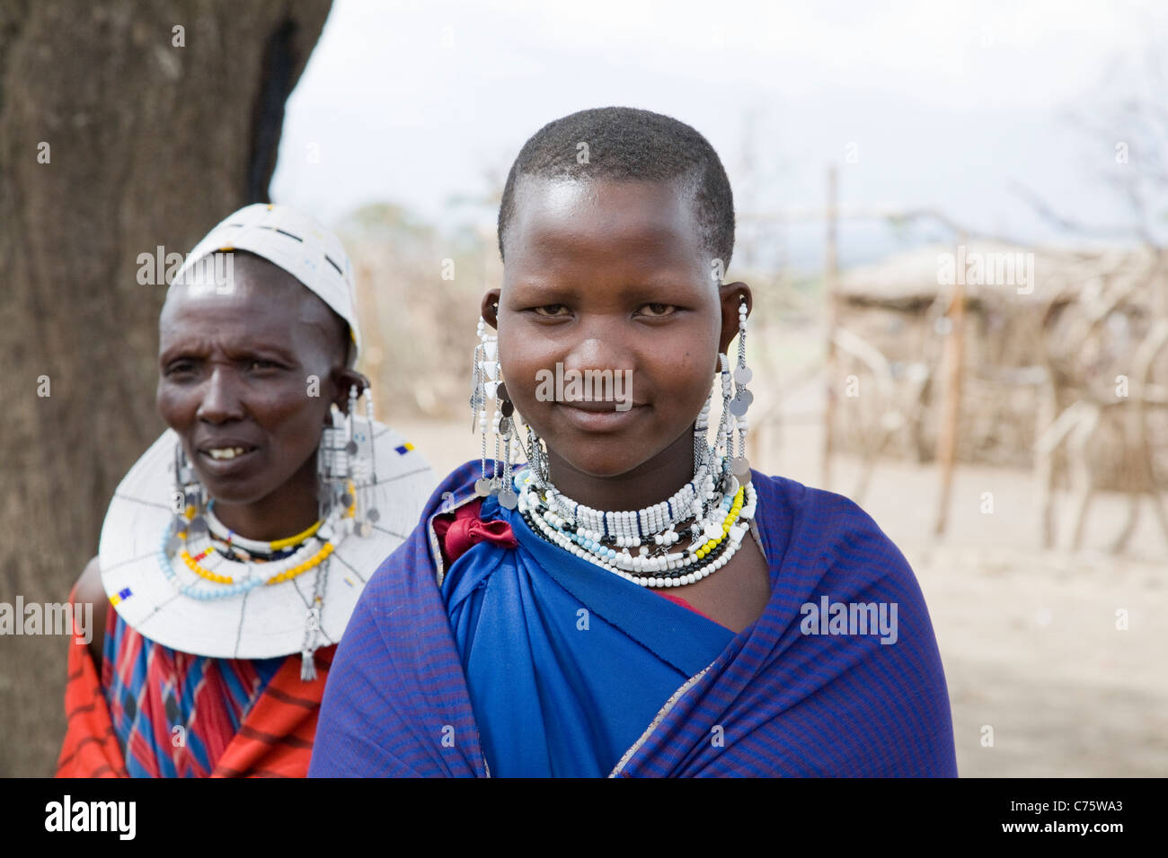 Maasai Masai women with traditional form of adornment including beads ...