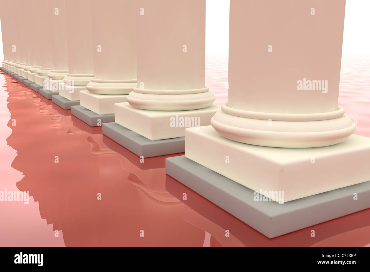 Classic columns mirroring on red floor Stock Photo - Alamy