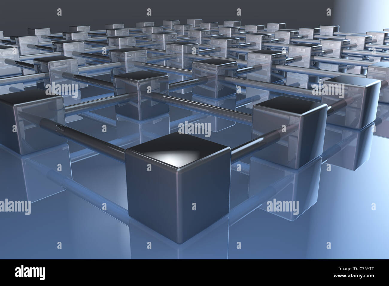 3d network cube connections mirroring on floor Stock Photo - Alamy