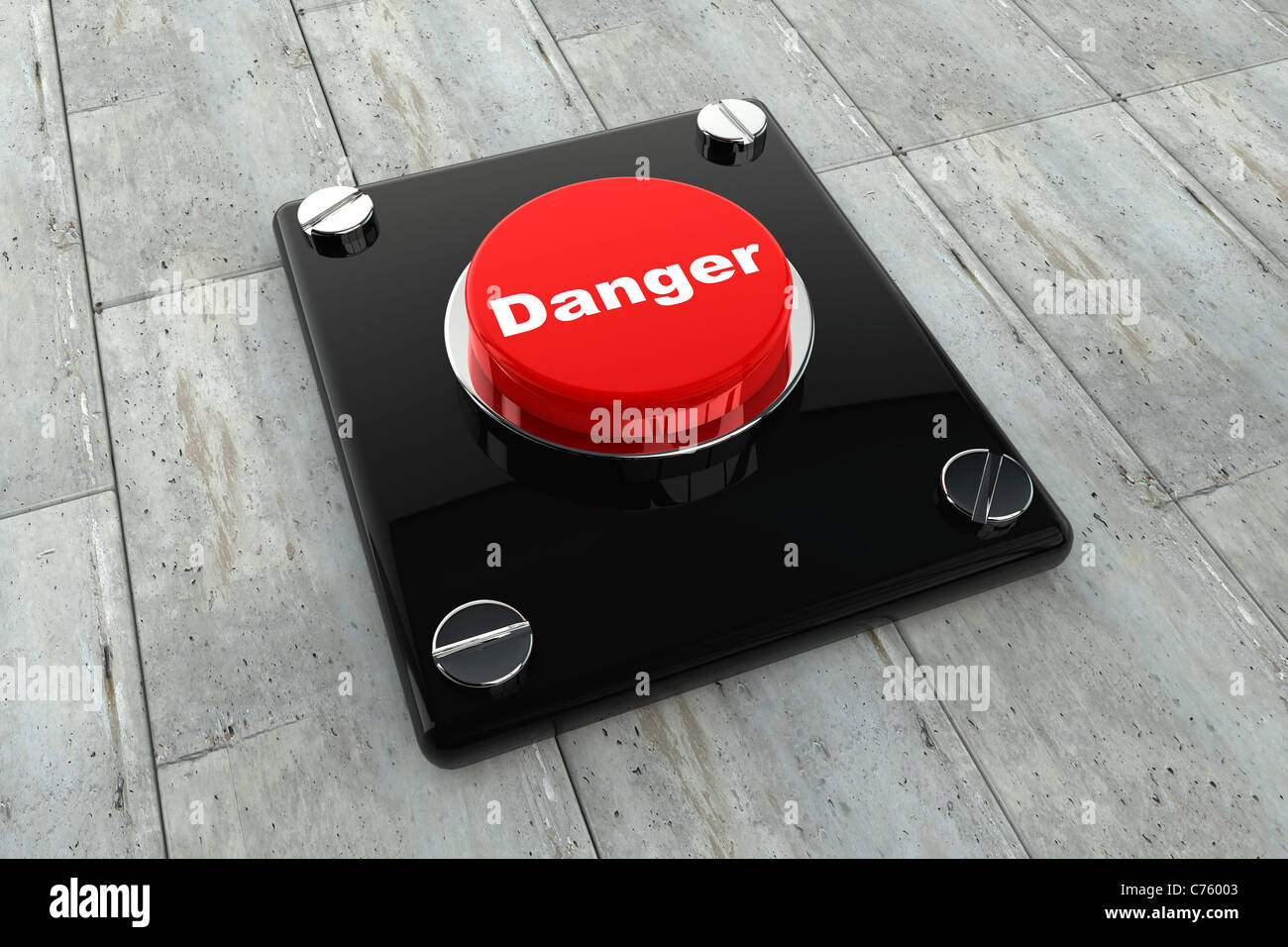 Red danger push button on stone floor Stock Photo - Alamy