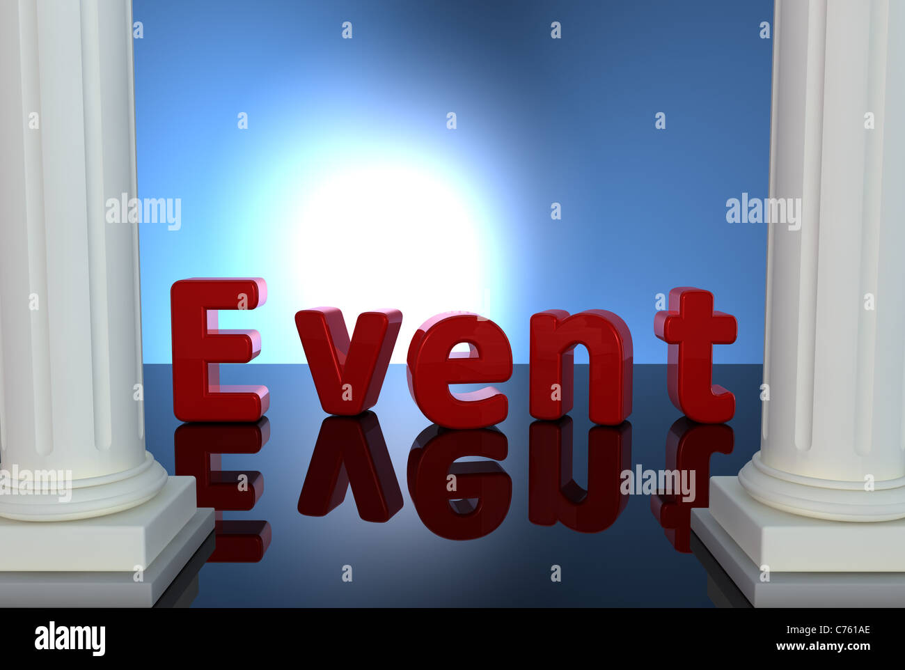 Red event letter in 3D with columns Stock Photo - Alamy