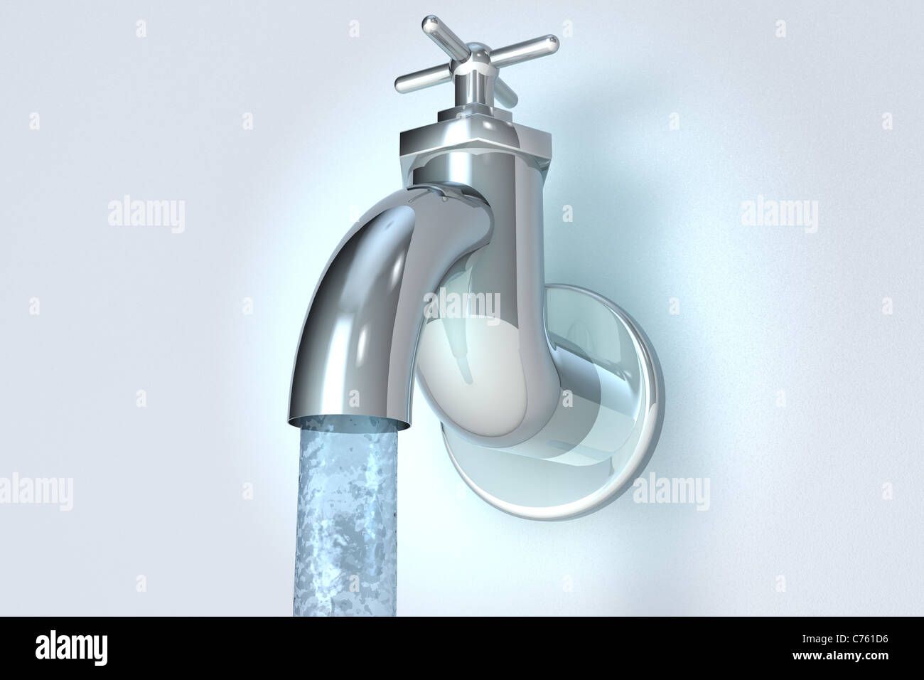 Faucet and flowing water in 3d Stock Photo - Alamy