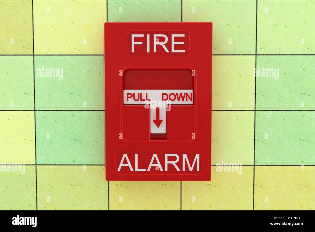 3d fire alarm on tile wall Stock Photo - Alamy