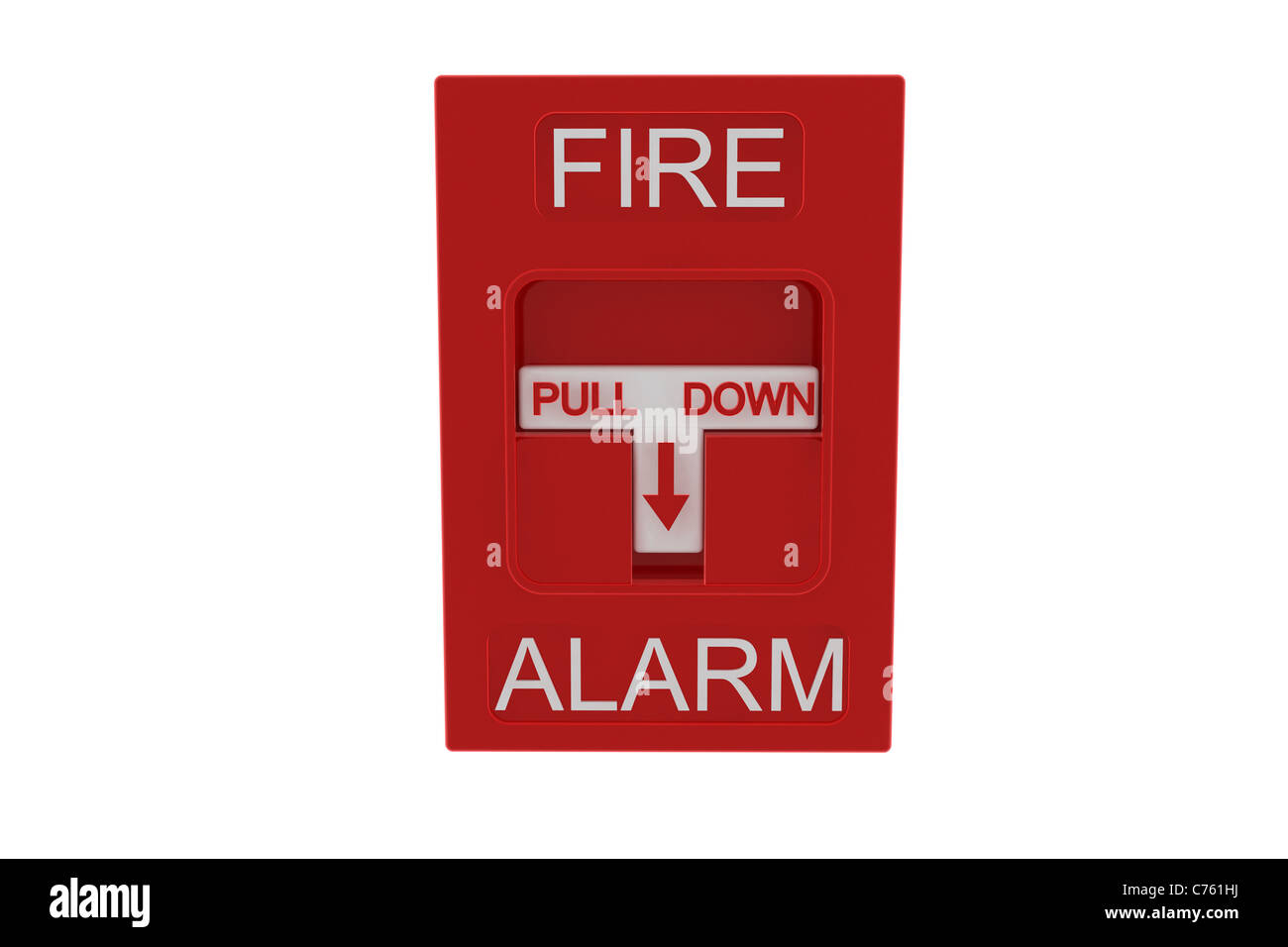 Red fire alarm on white background Stock Photo - Alamy