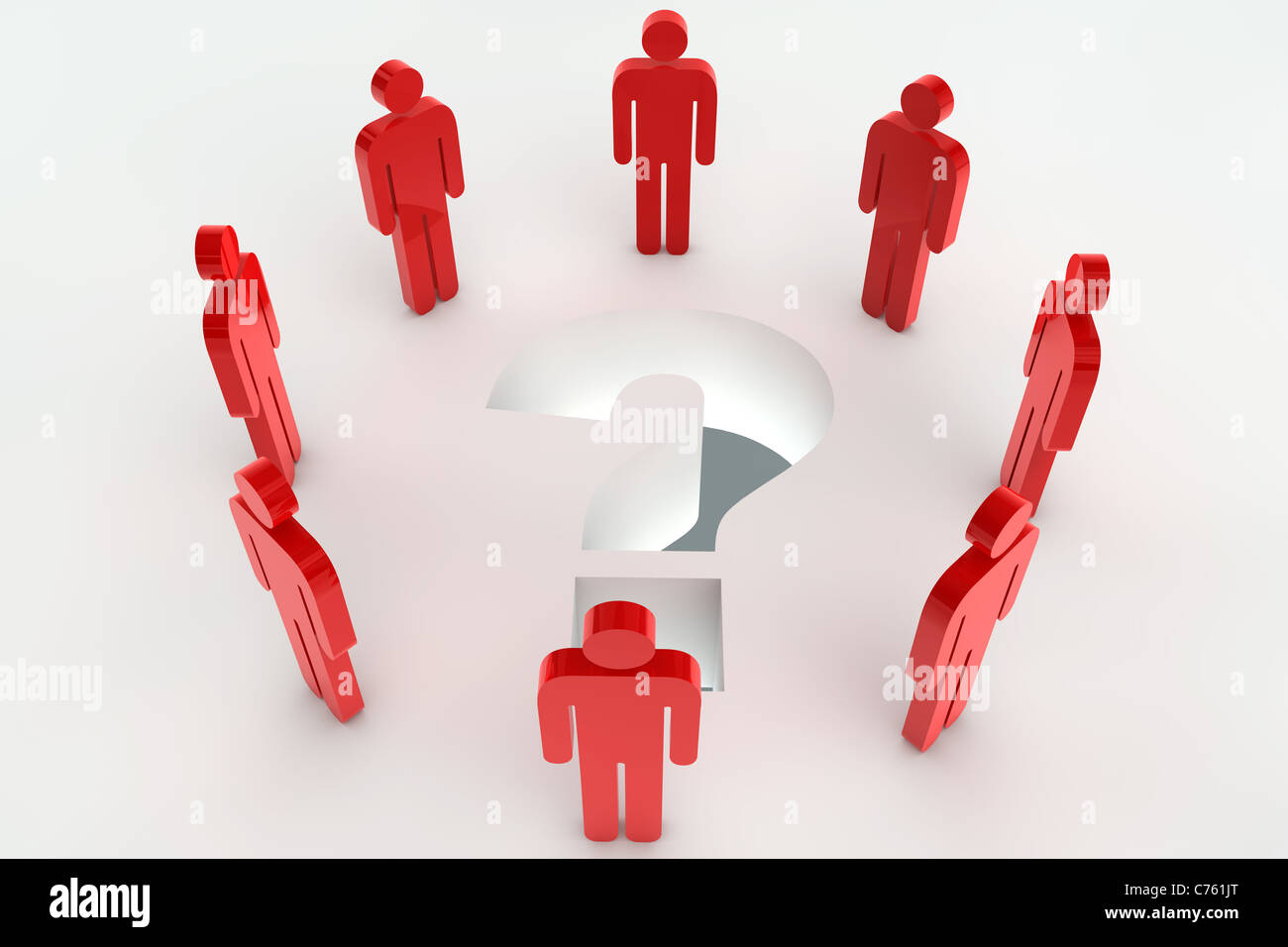 Group of red characters and question mark Stock Photo - Alamy