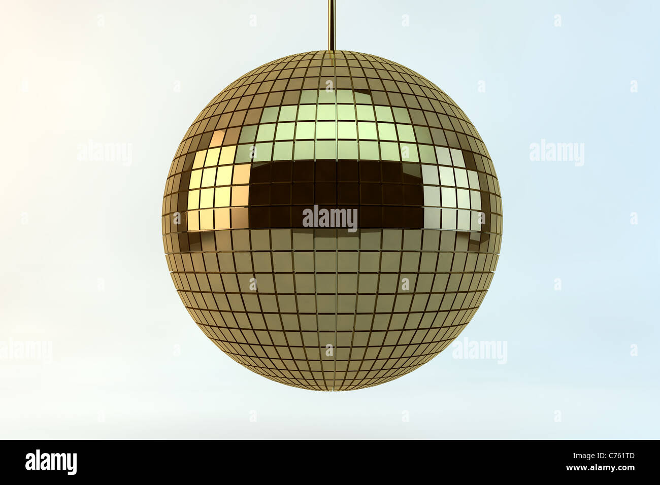 Haning golden disco ball in 3d Stock Photo - Alamy
