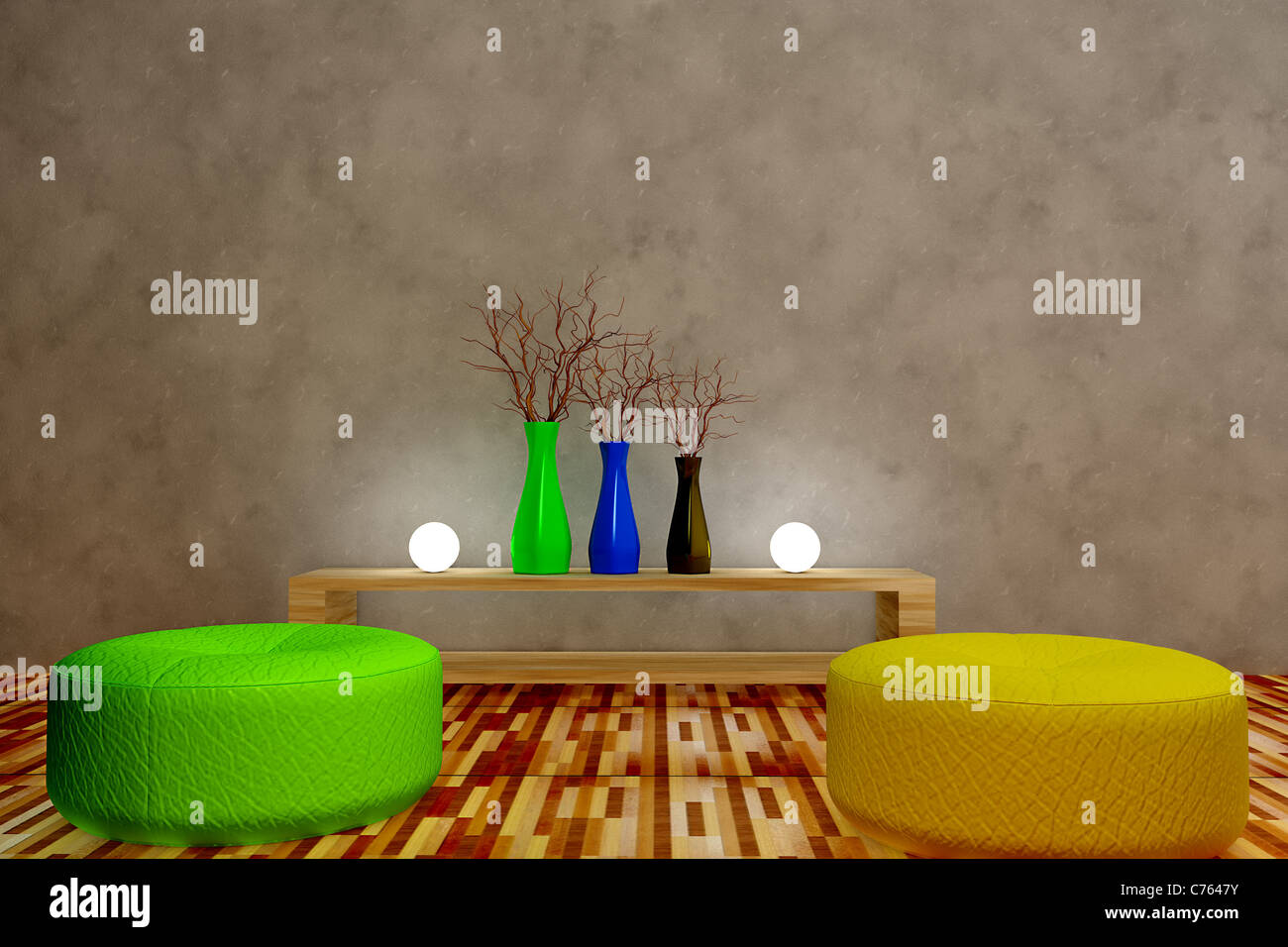 3d room with sphere light and vase Stock Photo - Alamy