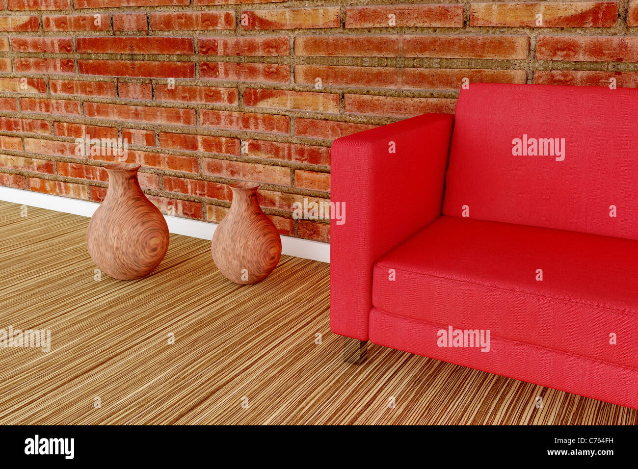 Detail illustration of a sofa with two wooden vase Stock Photo - Alamy