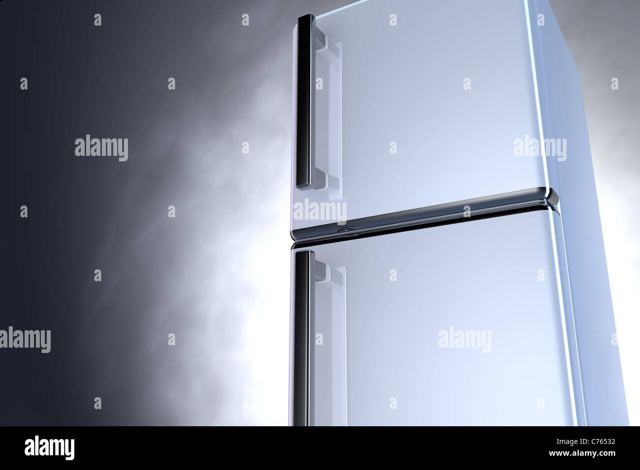 3D fridge with chrome handle and gray background Stock Photo - Alamy