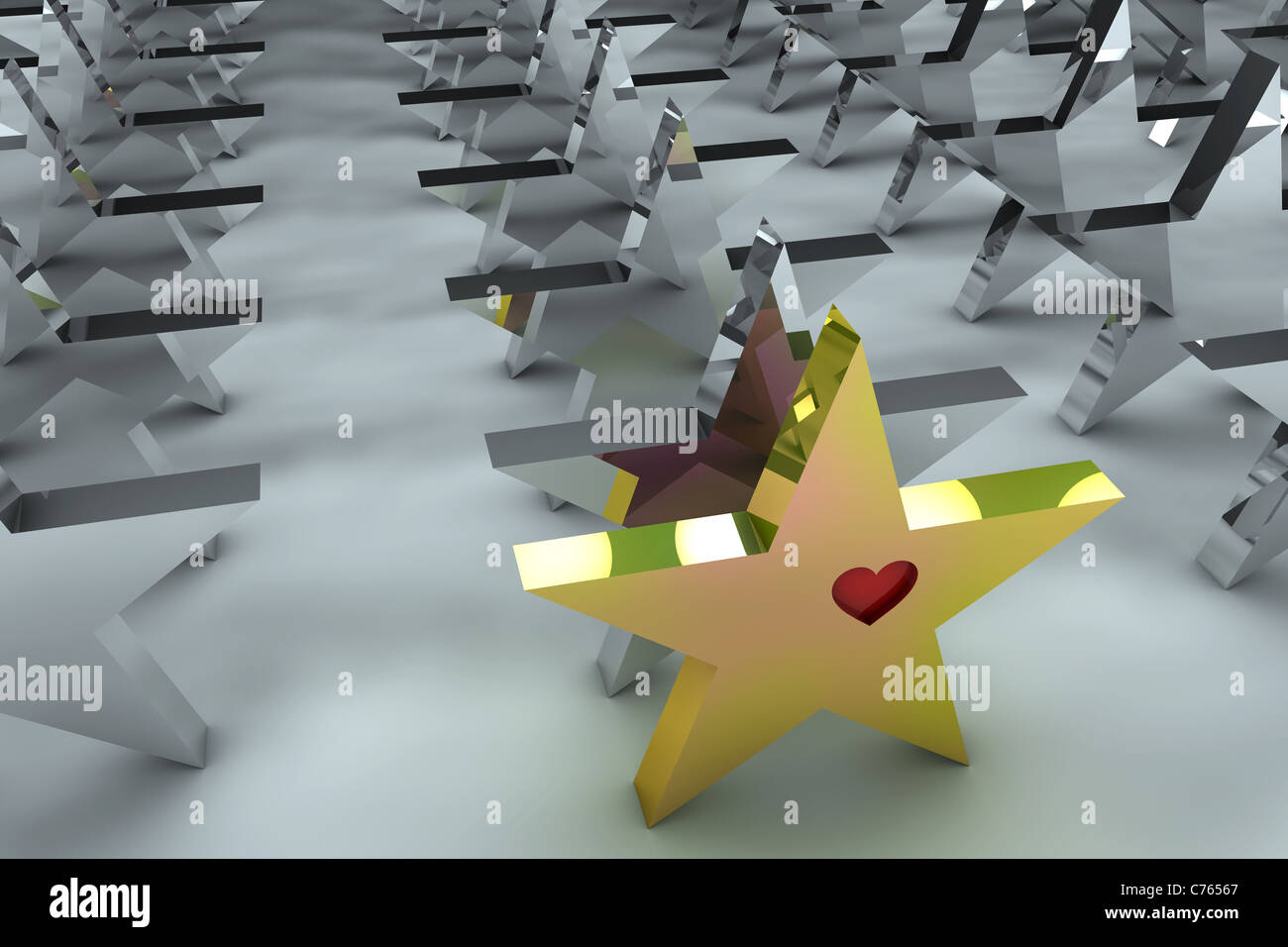 Leadership concept with golden star and many chrome spheres Stock Photo ...