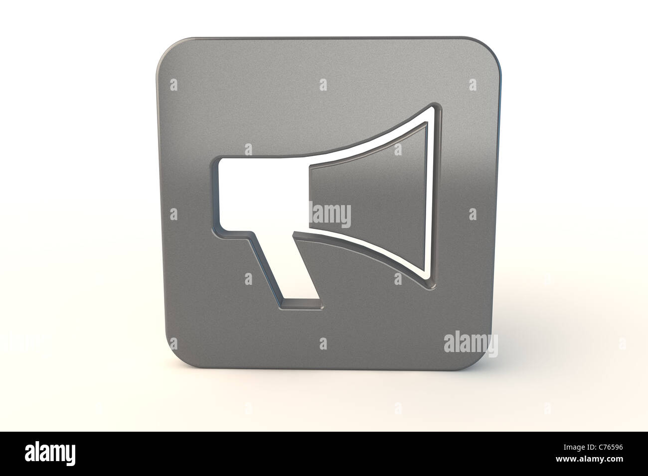 Megaphone icon on grey square Stock Photo - Alamy