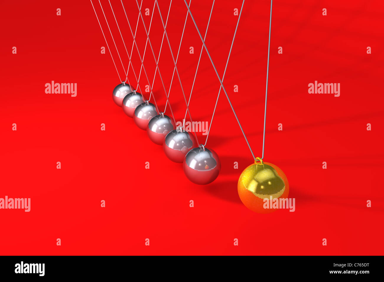 Newton balls on red background with shadow Stock Photo - Alamy