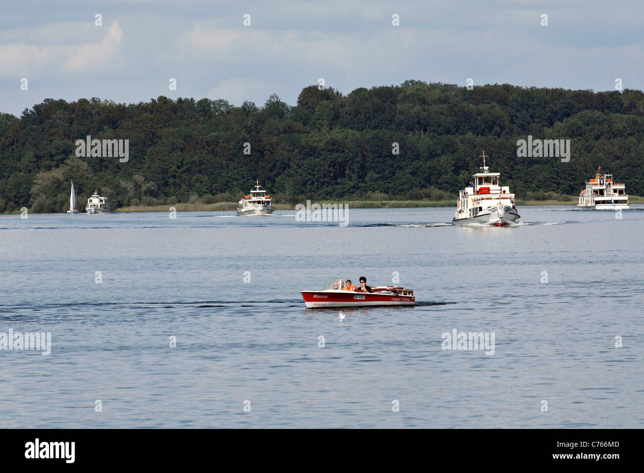 Electro boat and chiemsee ferry boats, Chiemgau, Upper Bavaria Germany ...