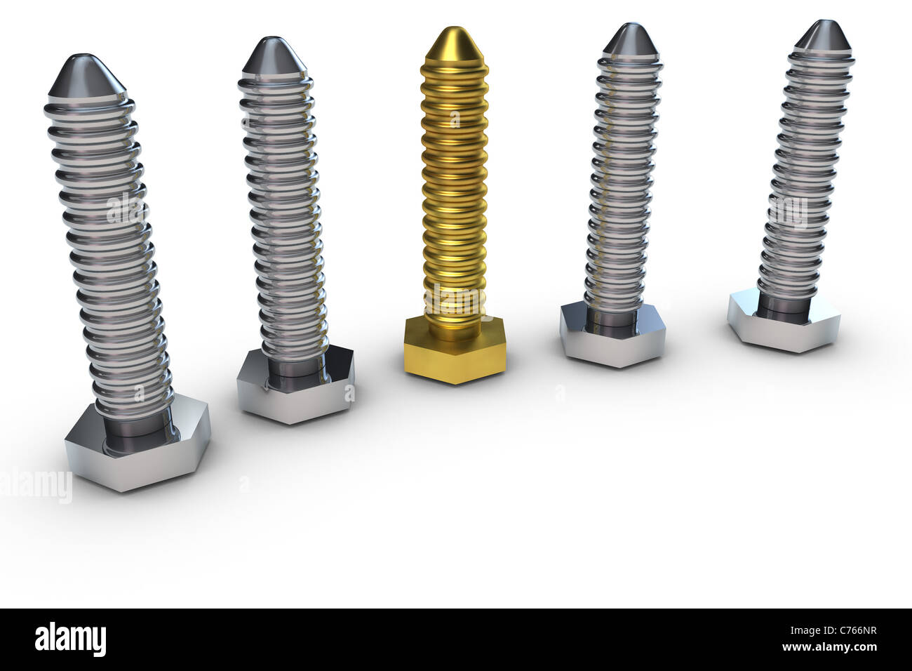 Golden bolt in the middle of silver bolts Stock Photo - Alamy