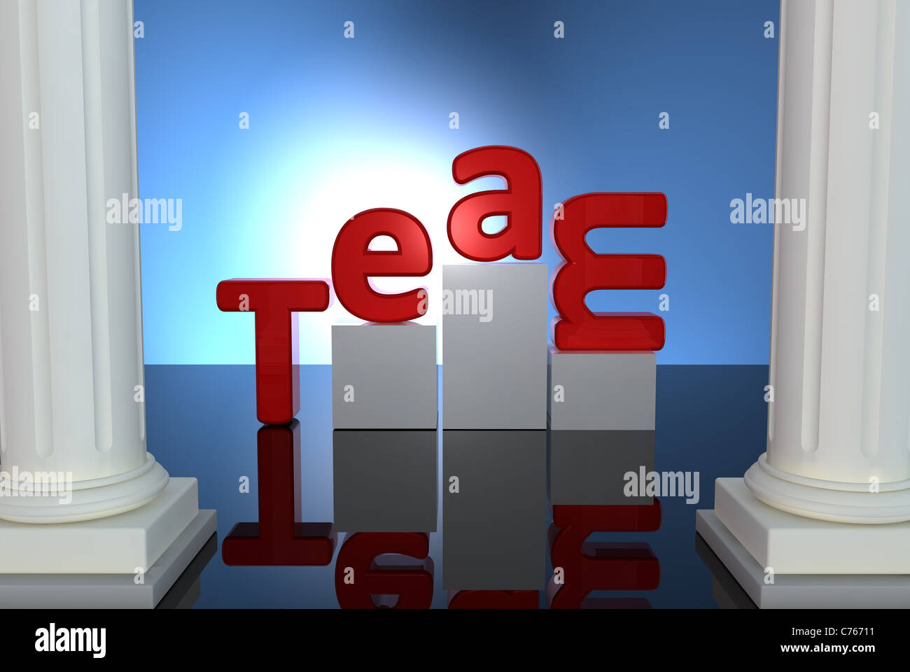 Team letter written in red on podium with columns Stock Photo - Alamy