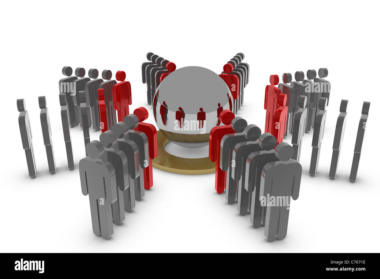 Team around the mirror sphere Stock Photo - Alamy