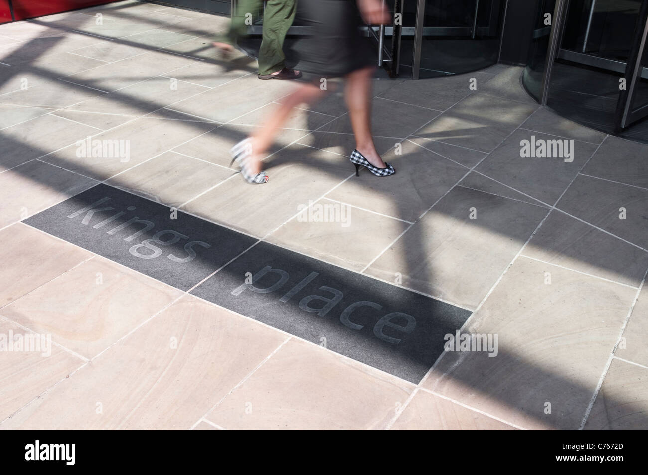 The entrance to Kings Place in London, with revolving doors, the ...