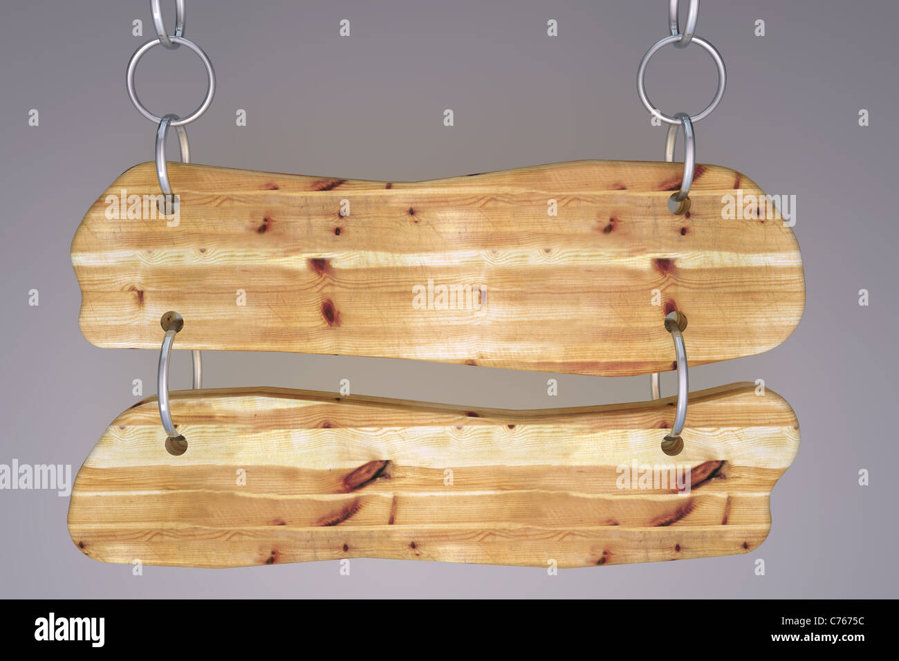 Wood signboard hanging on chrome chains Stock Photo - Alamy