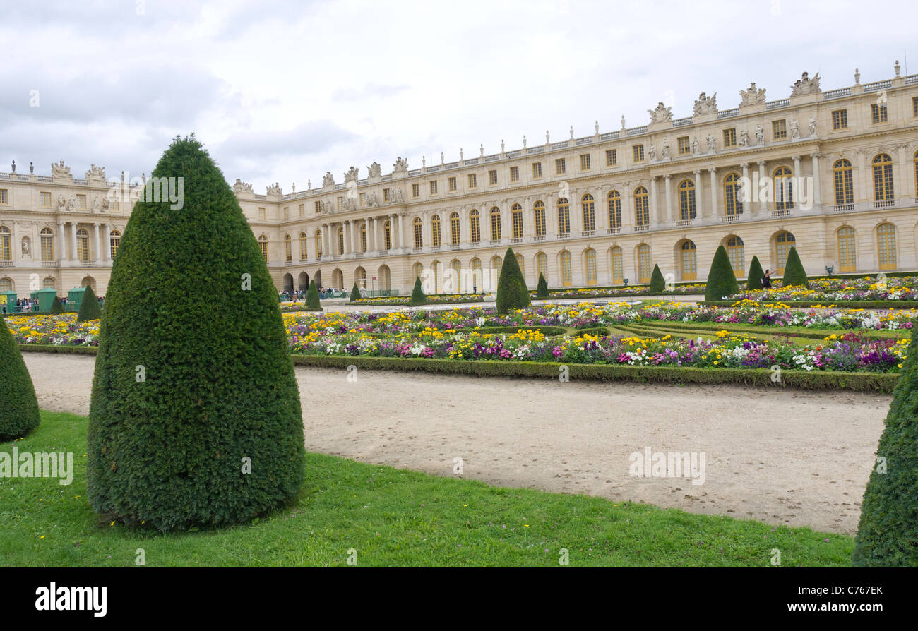 The Chateau of Versailles, Paris France. Flower beds, the Parterre, the ...
