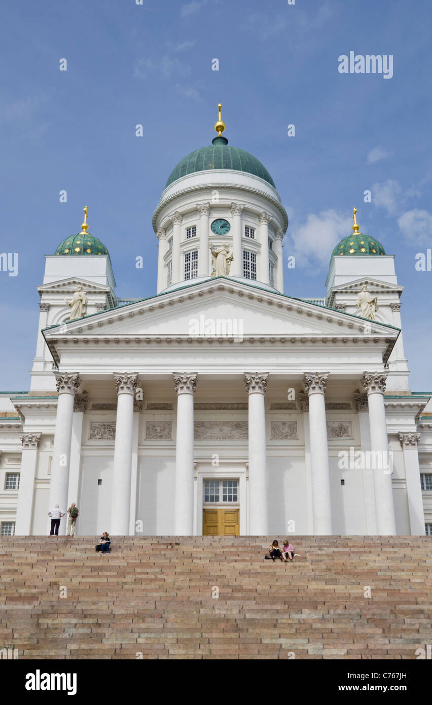 People on the steps of Helsinki Cathedral in Senate Square, Helsinki ...