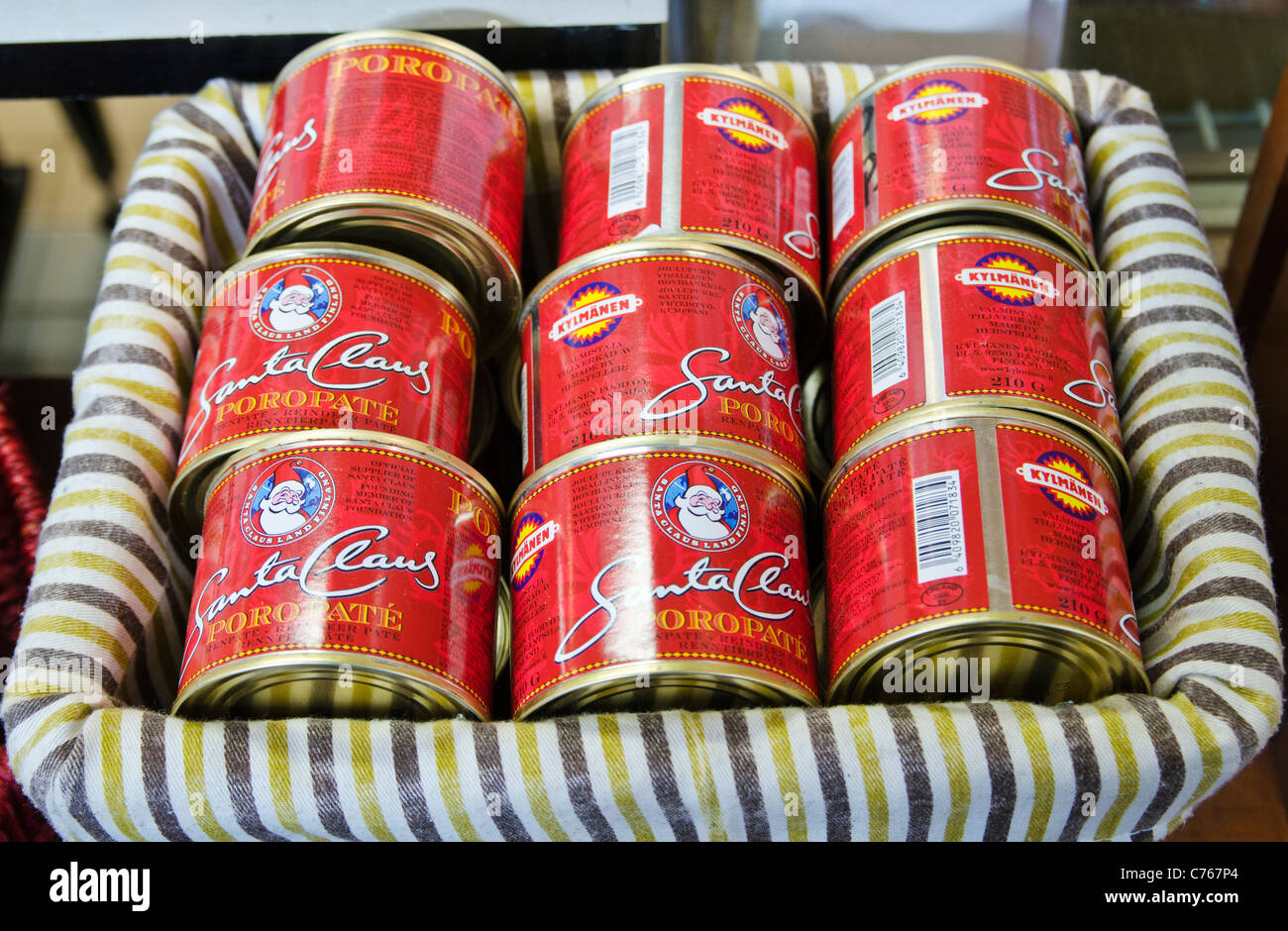 Cans of reindeer pate at the Old Market Hall, Helsinki, Finland Stock ...