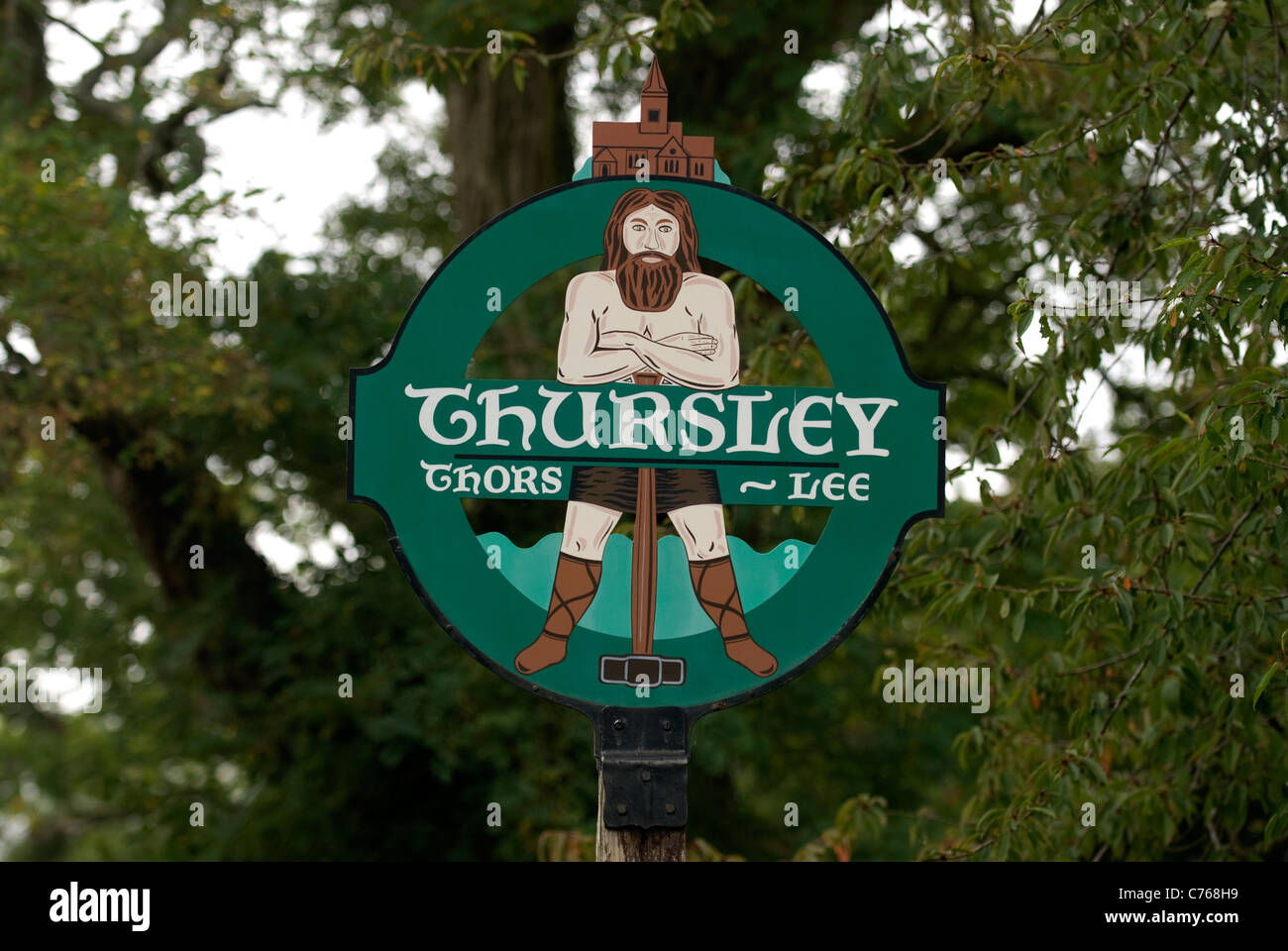 Tradtional sign for the Surrey village of Thursley, Surrey, UK Stock ...
